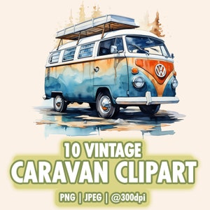 10 Vintage Caravan Clipart | Touring Caravan, RV Camper Van, VW Digital ...