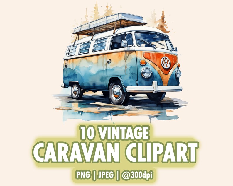 10 Vintage Caravan Clipart | Touring Caravan, RV Camper Van, VW Digital ...