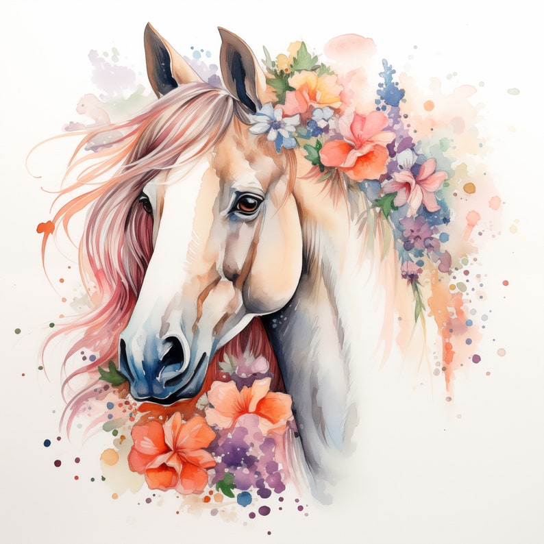 50 Flower Horses Clipart Animals, Digital Artwork, Floral Design ...