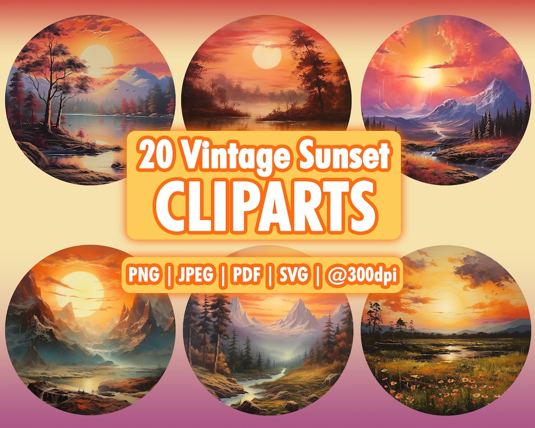 20 Vintage Sunset Cliparts | Landscapes Locations & Sceneries, Digital ...