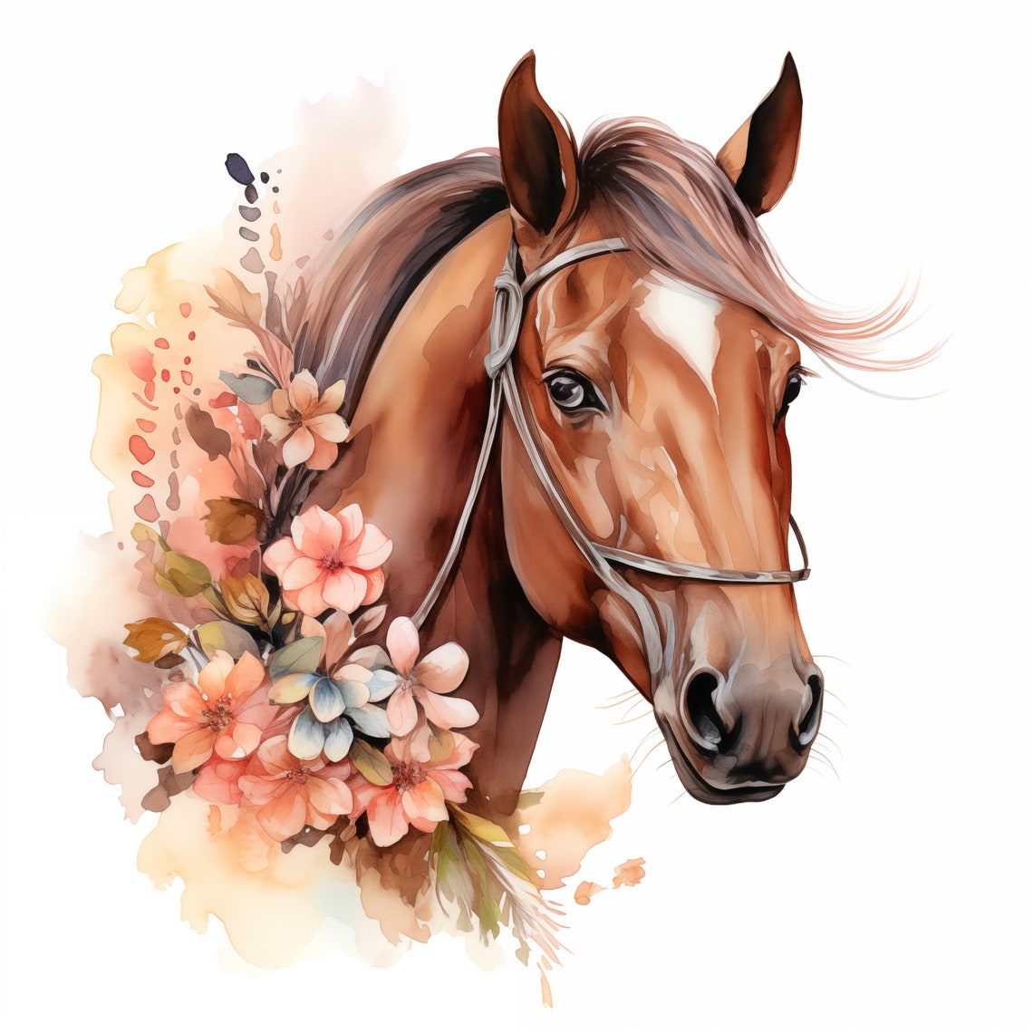 50 Flower Horses Clipart Animals, Digital Artwork, Floral Design ...