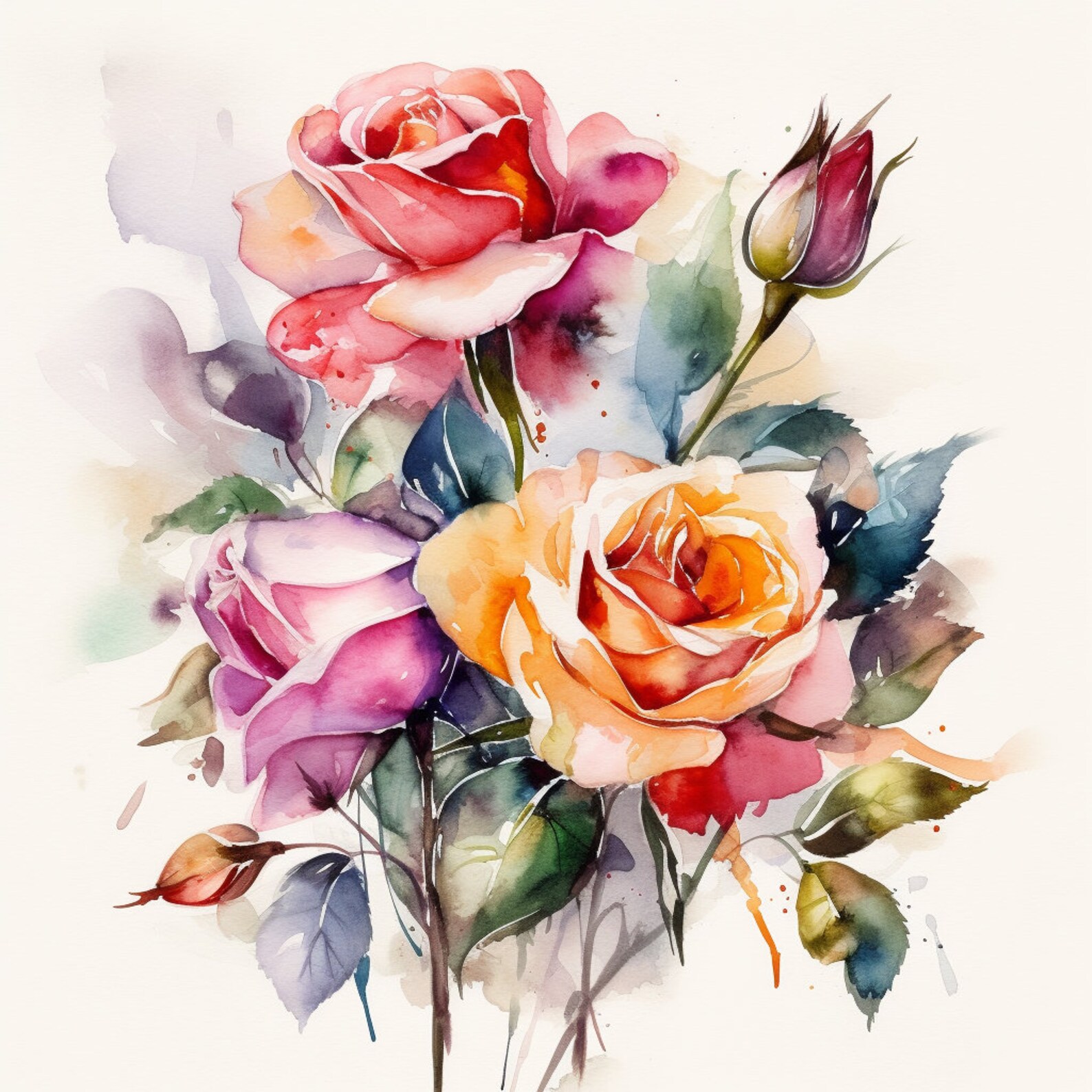 12 Roses Clipart Plants, Digital Artwork, Floral Design, Flowers ...