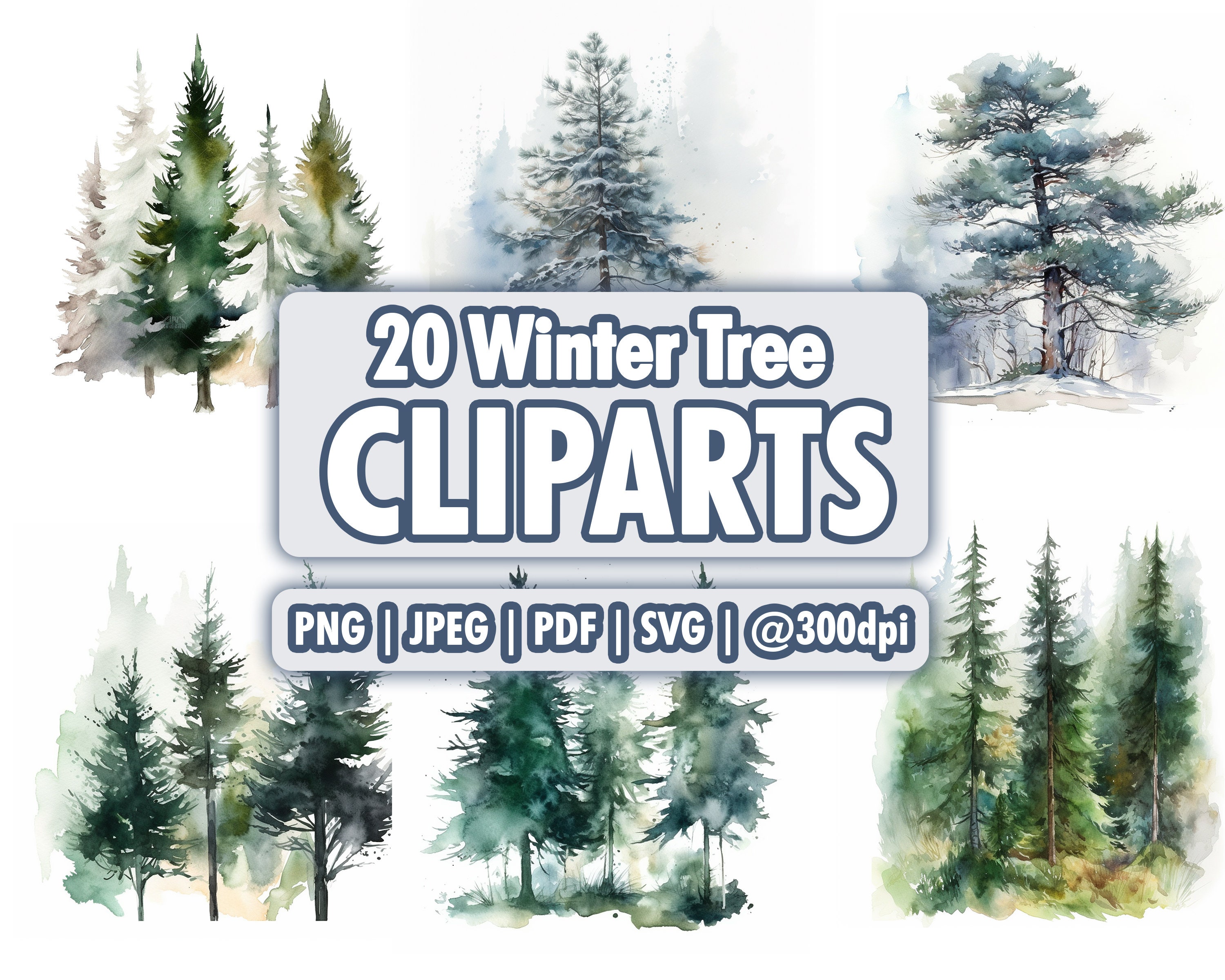 20 Winter Tree Clipart | Trees, Digital Artwork, Winter Design, Snowy ...