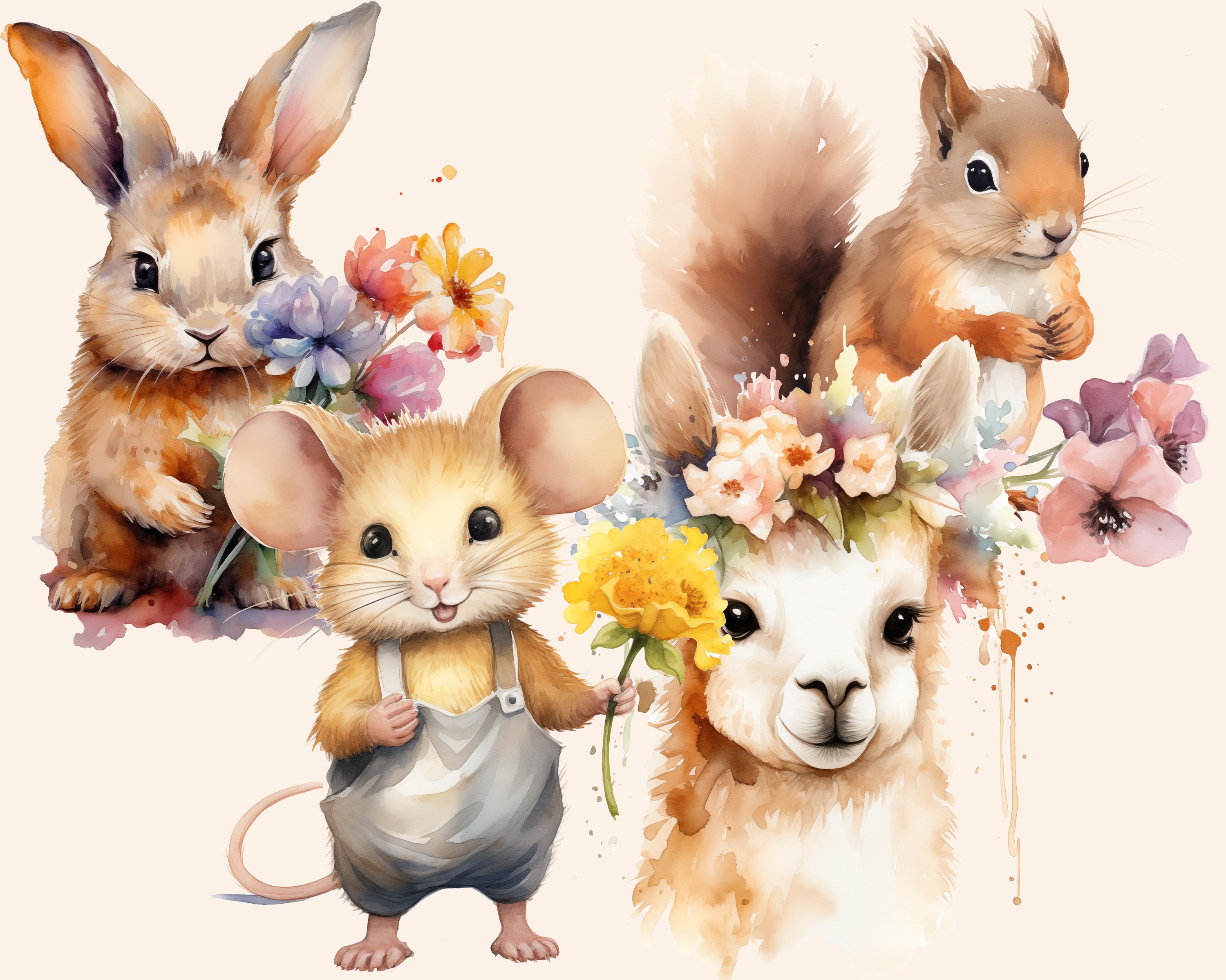 20 Cute Flower Animals Clipart Animals, Digital Artwork, Floral Design ...