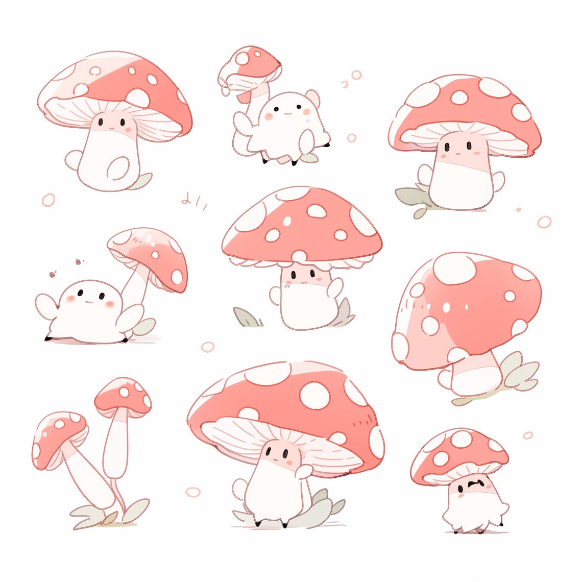 10 Kawaii Mushroom Clipart Anime Animals, Cute Japanese Fungi, Mushroom ...