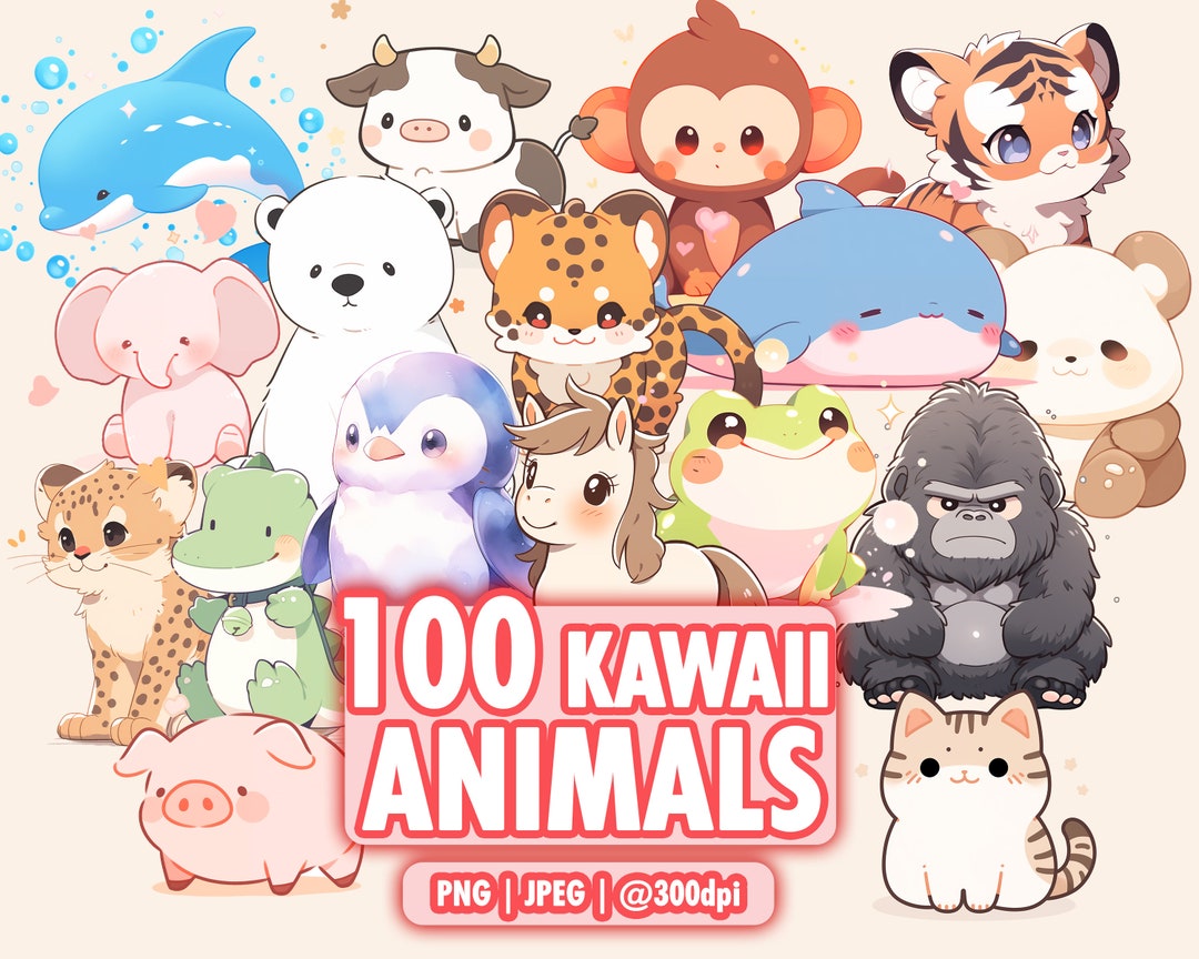 100 Kawaii Animals Clipart | Anime Animals, Japanese Cat, Frog, Penguin ...