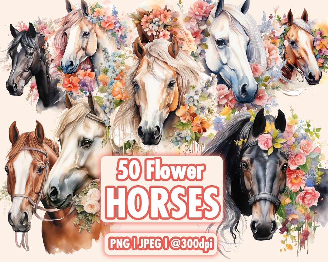 50 Flower Horses Clipart | Animals, Digital Artwork, Floral Design ...