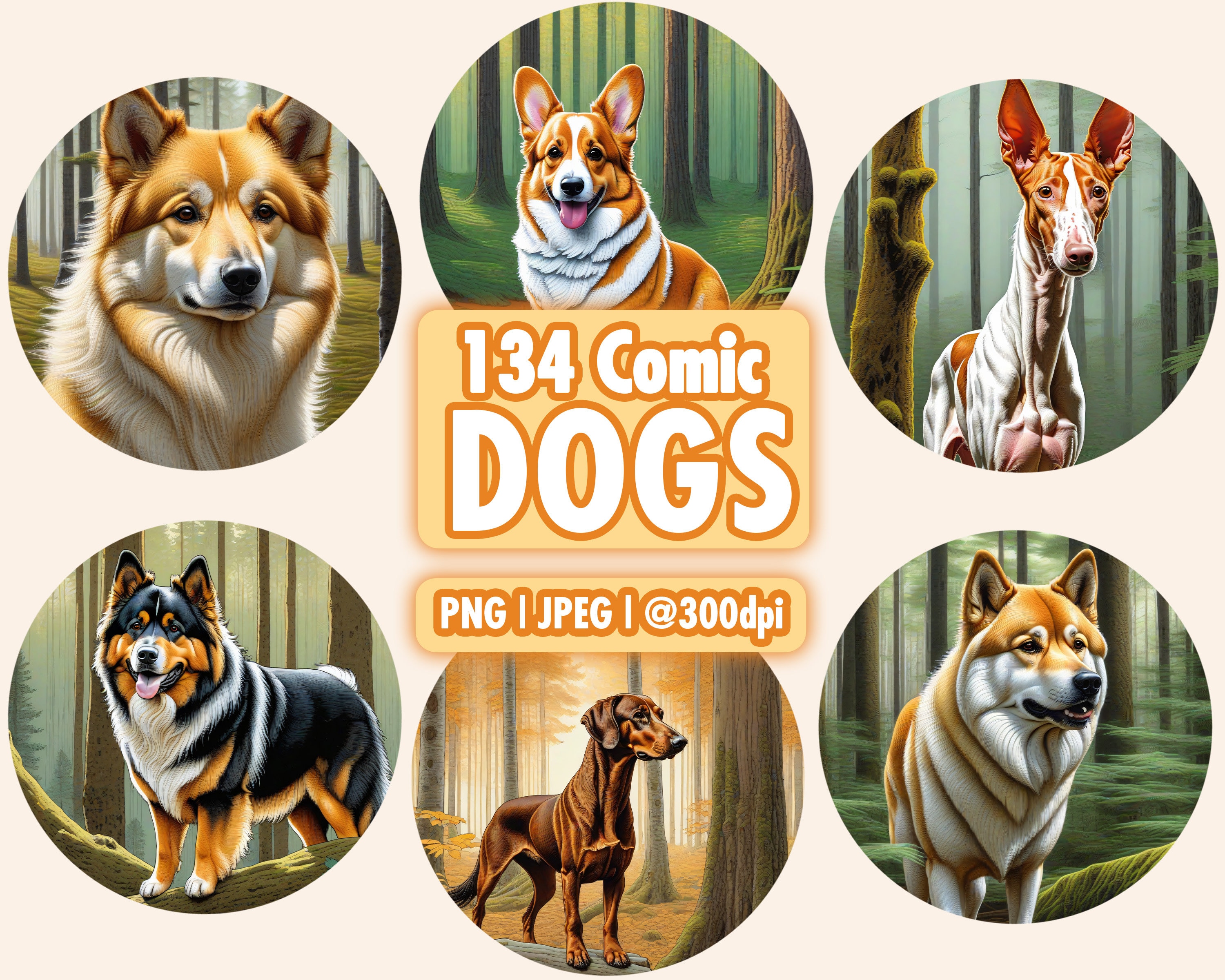 134 Comic Dogs Clipart Animals Digital Artwork Floral - Etsy