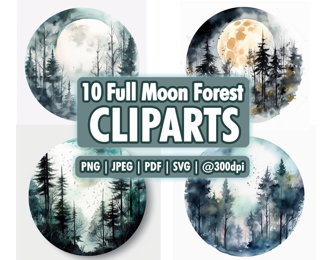 10 Full Moon Forest Clipart | Plants, Digital Artwork, Gothic Design ...