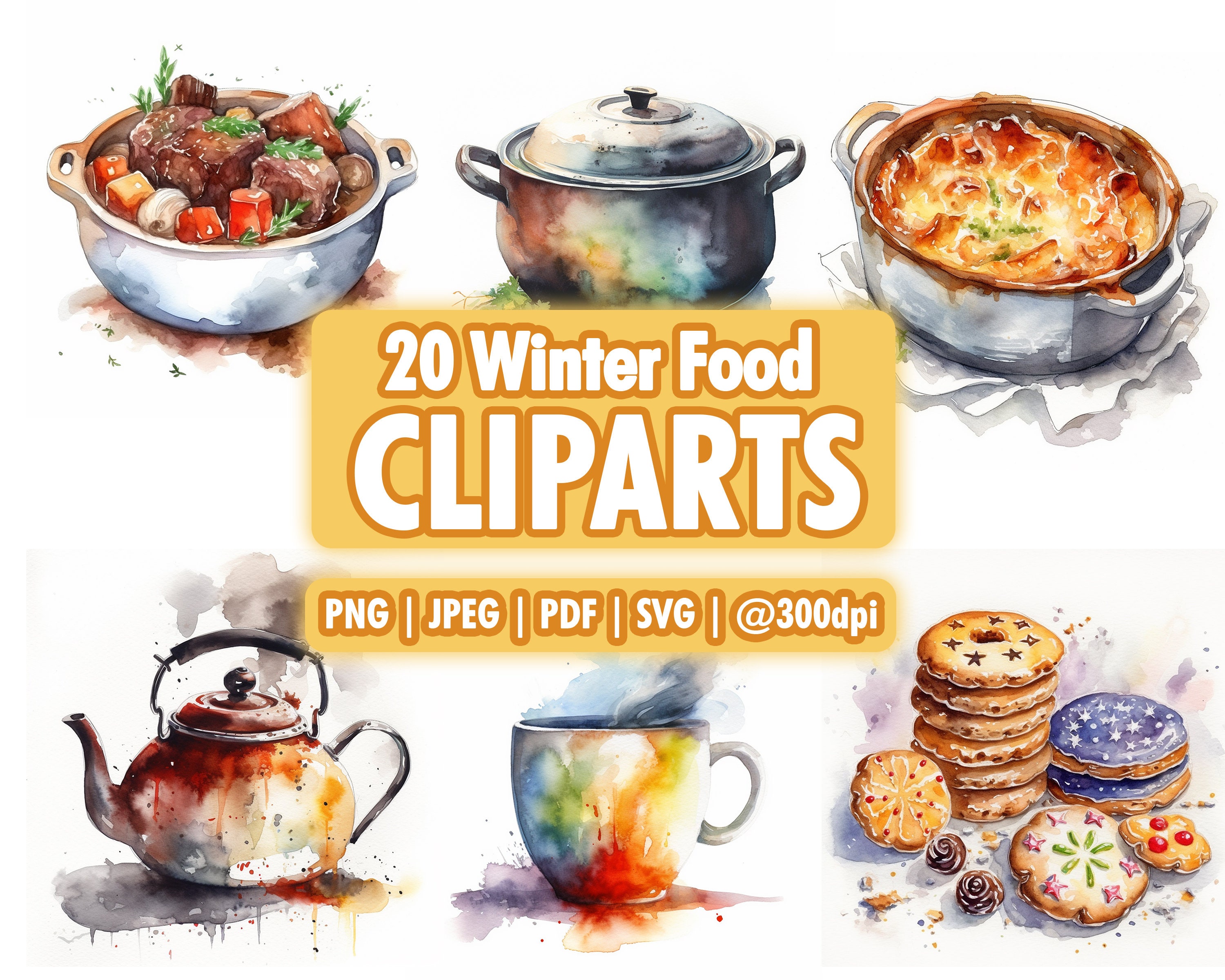 20 Winter Food Clipart | Food, Digital Artwork, Dinner Design, Cooking ...