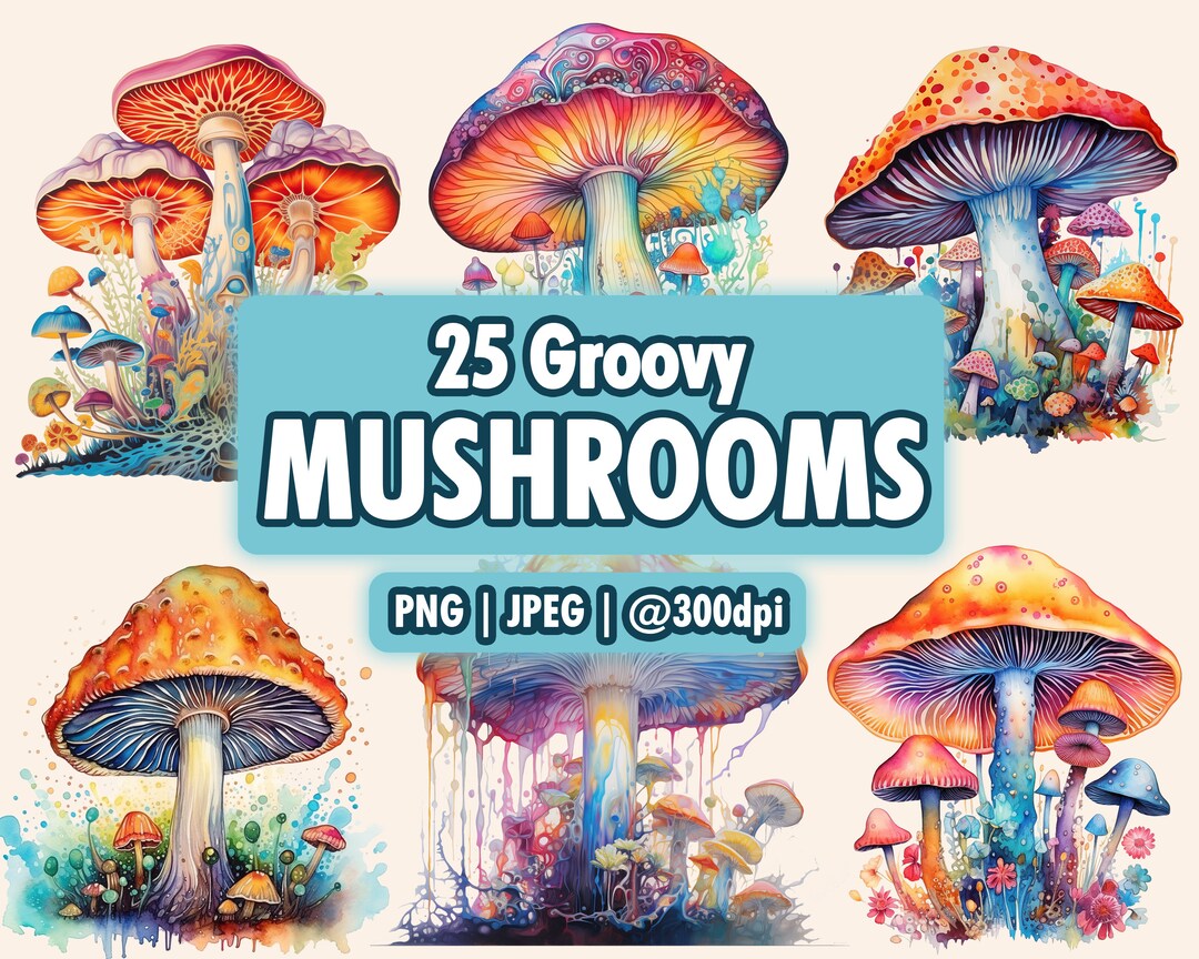 25 Groovy Mushrooms Clipart | Plants, Digital Artwork, Floral Design ...