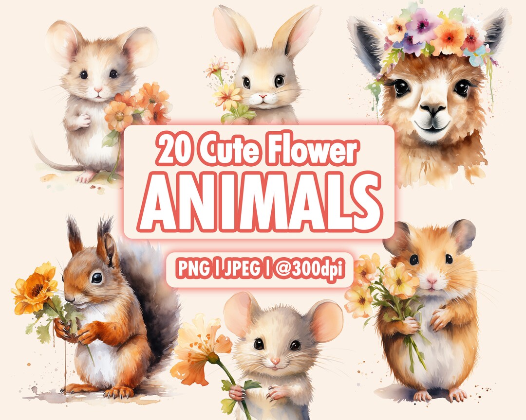 20 Cute Flower Animals Clipart | Animals, Digital Artwork, Floral ...