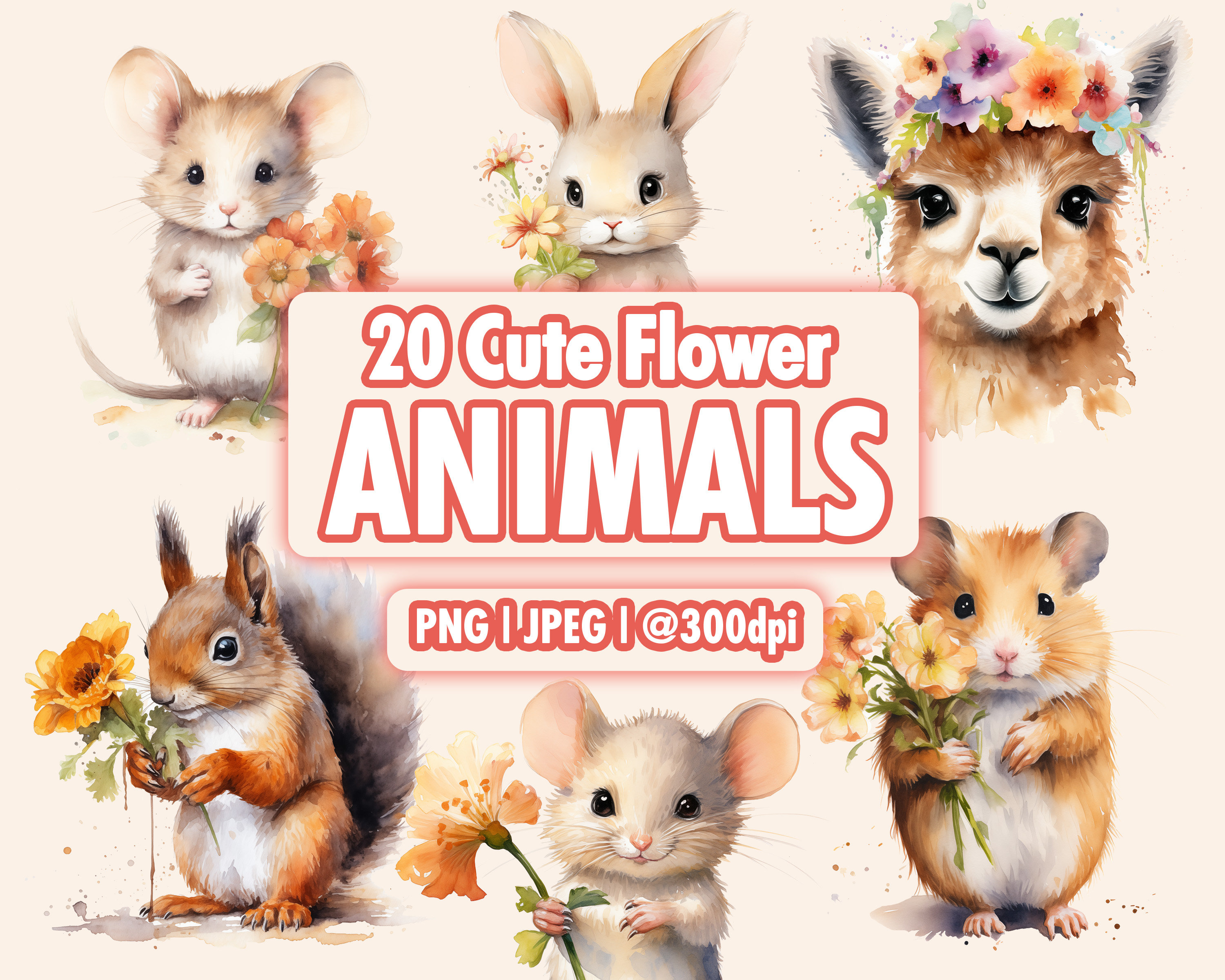 20 Cute Flower Animals Clipart Animals, Digital Artwork, Floral Design ...
