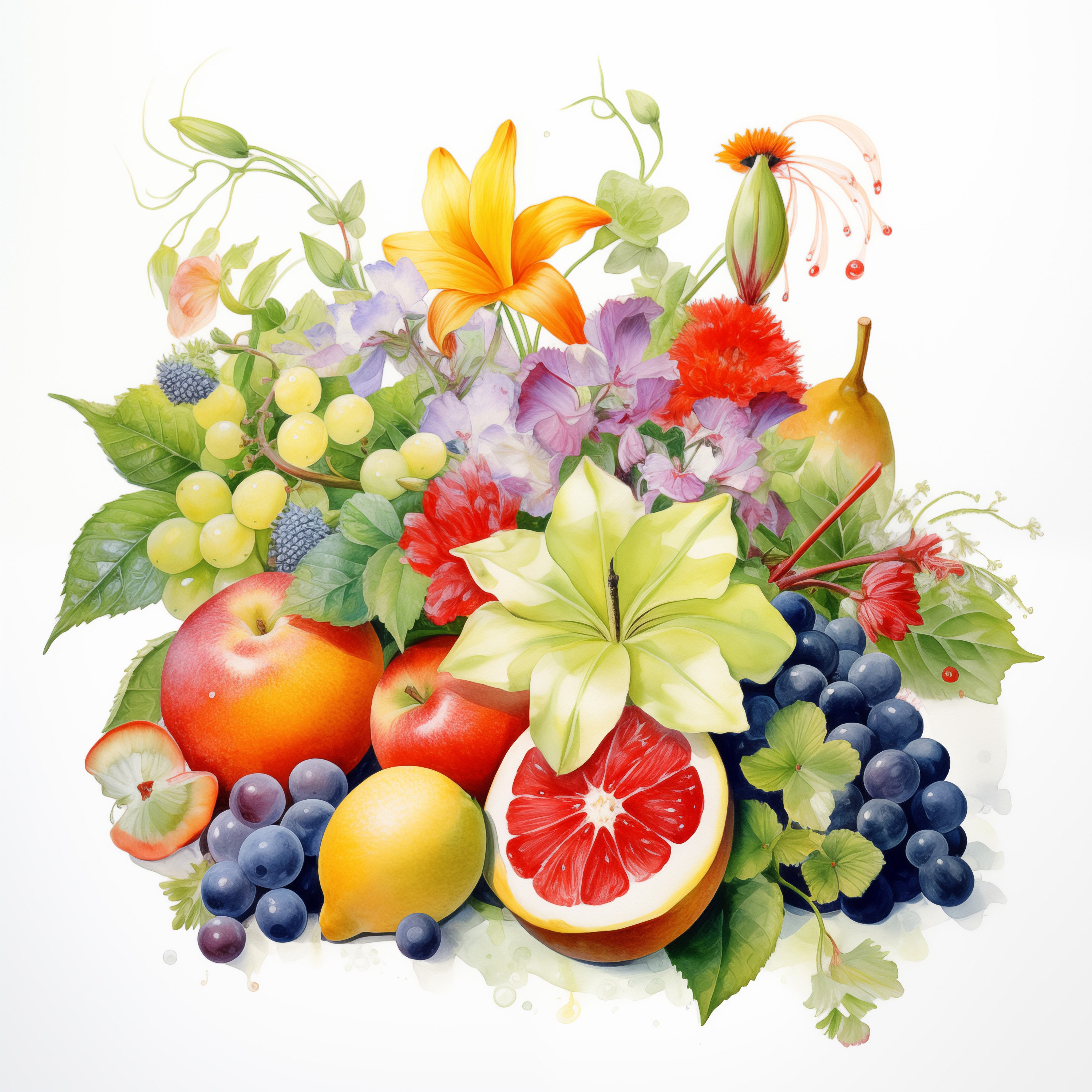 25 Fruits With Flowers Clipart Plants, Digital Artwork, Floral Design ...