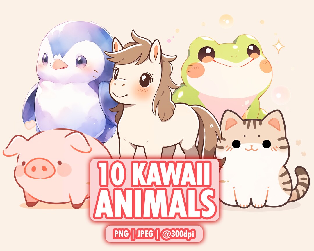 10 Kawaii Animals Clipart | Anime Animals, Japanese Cat, Frog, Penguin ...