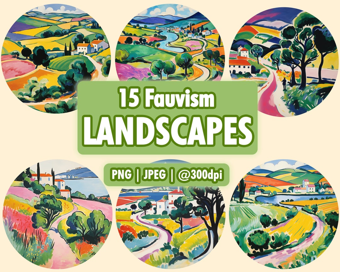 15 Vintage Fauvism Landscape Illustration Clipart | Plants, Digital ...