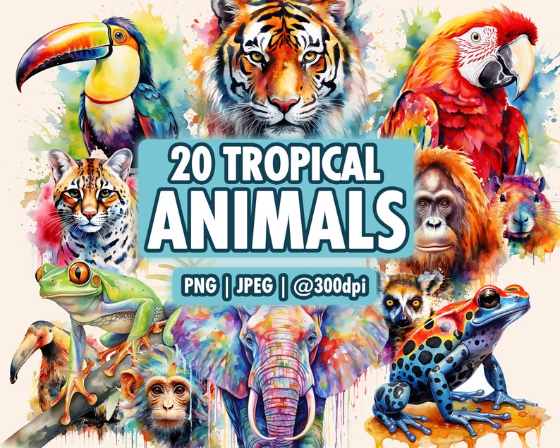 20 Tropical Animals Clipart | Animals, Digital Art, Elephant, Tiger ...