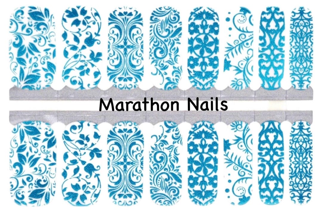 Blue Floral Overlay Nail Wraps, Nail Polish Strips, Nail Stickers - Etsy