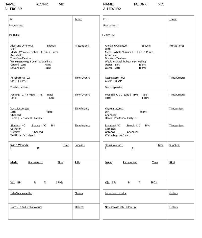 Acute Inpatient Rehab/med Surge Report Sheet Neuromuscular/stroke/bi ...