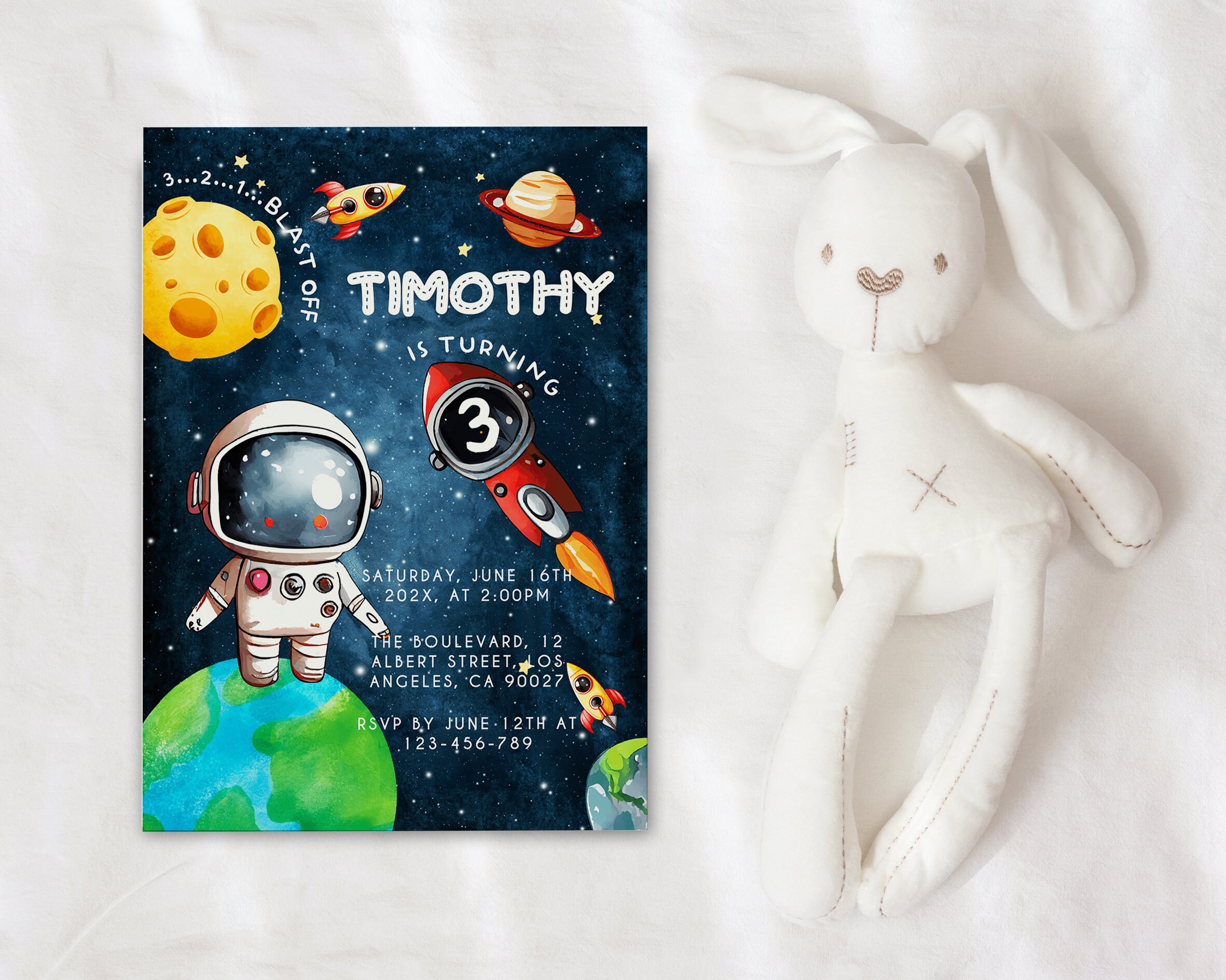 Outer Space Birthday Invitation Template With Photo Space - Etsy