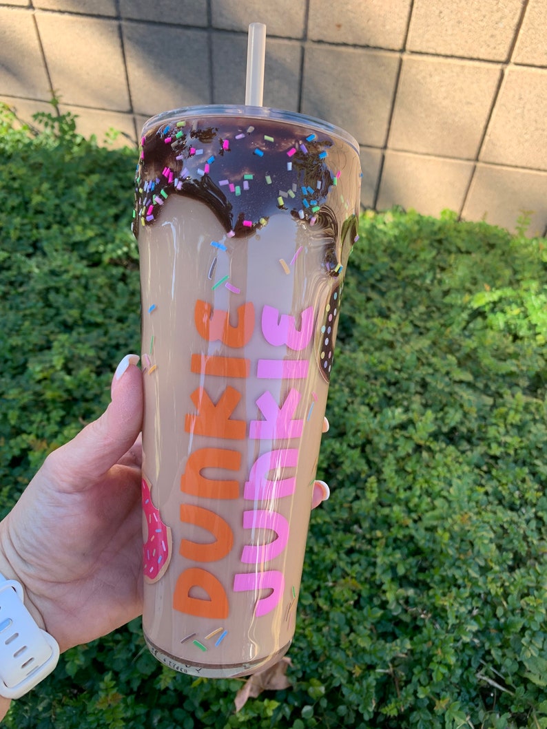 Handcrafted Customizable Dunkin Donuts 24oz Venti Sprinkled Chocolate Drip Trumbler. - Etsy