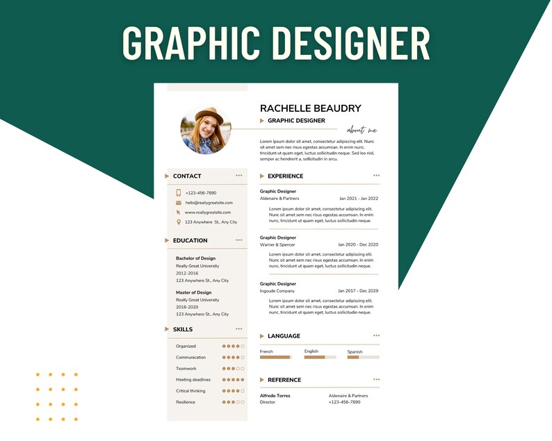 Graphic Designer Resume, Modern Resume Template, Editable Creative ...