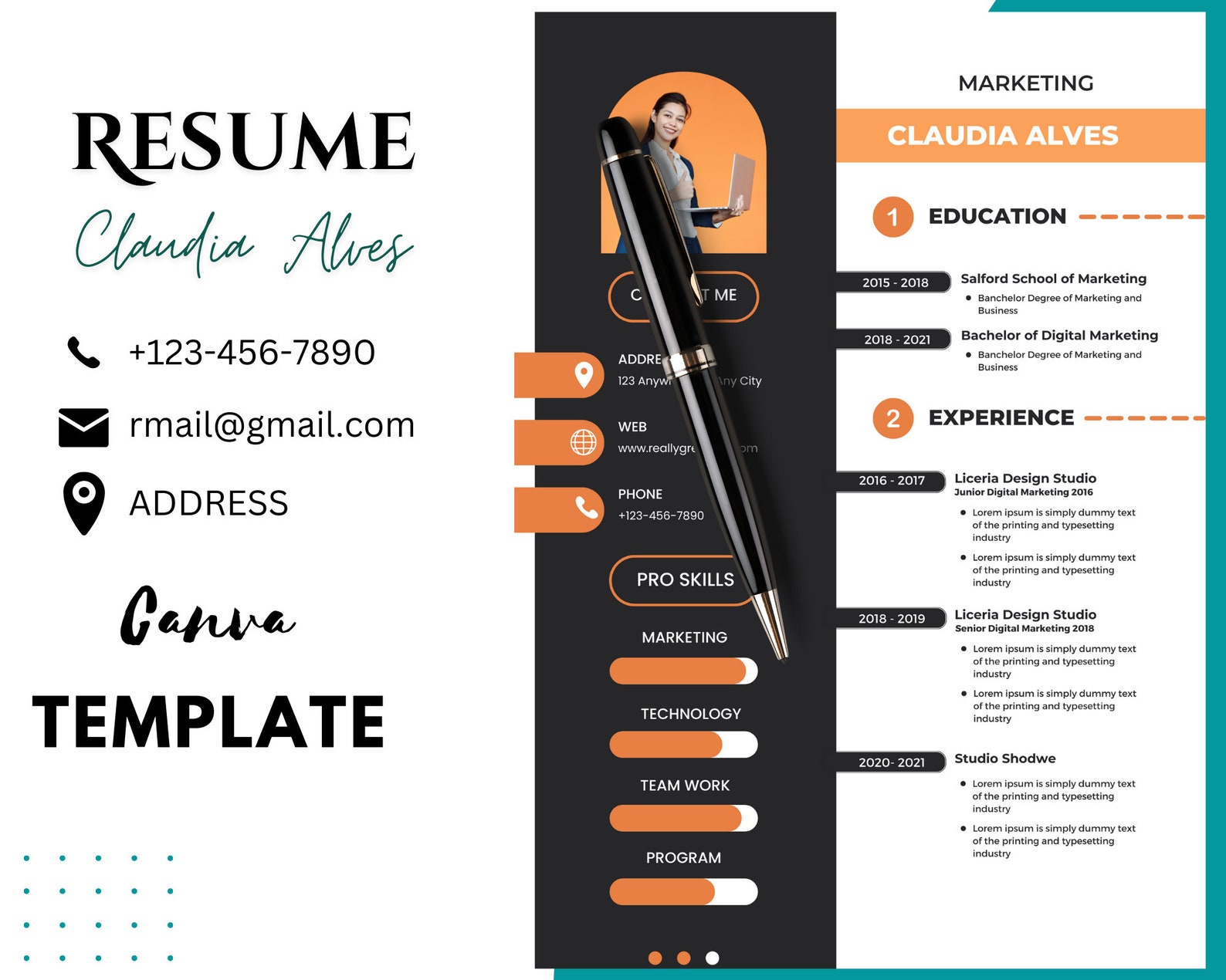 Marketing Resume, Modern Resume Template, Editable Creative Resume ...