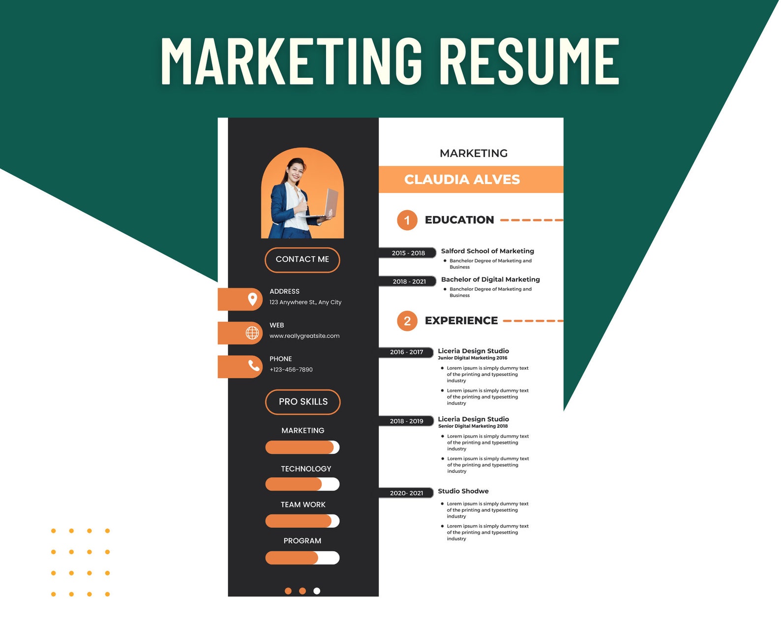 Marketing Resume, Modern Resume Template, Editable Creative Resume ...