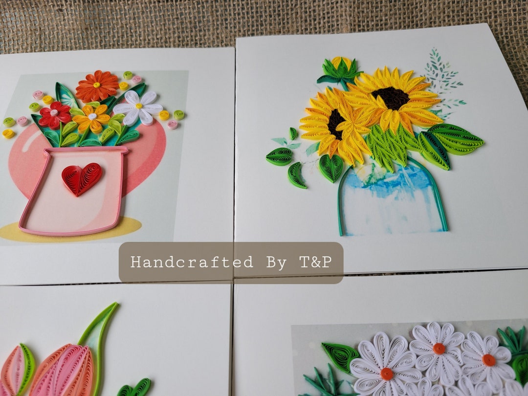 Quilled Flower Cards, Handmade Paper Art, Set of 5 - Etsy