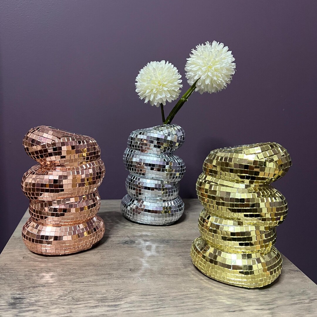Ripple Disco Vase ~ Groovy Reflective Disco Mirror Tile Flower Vase ...