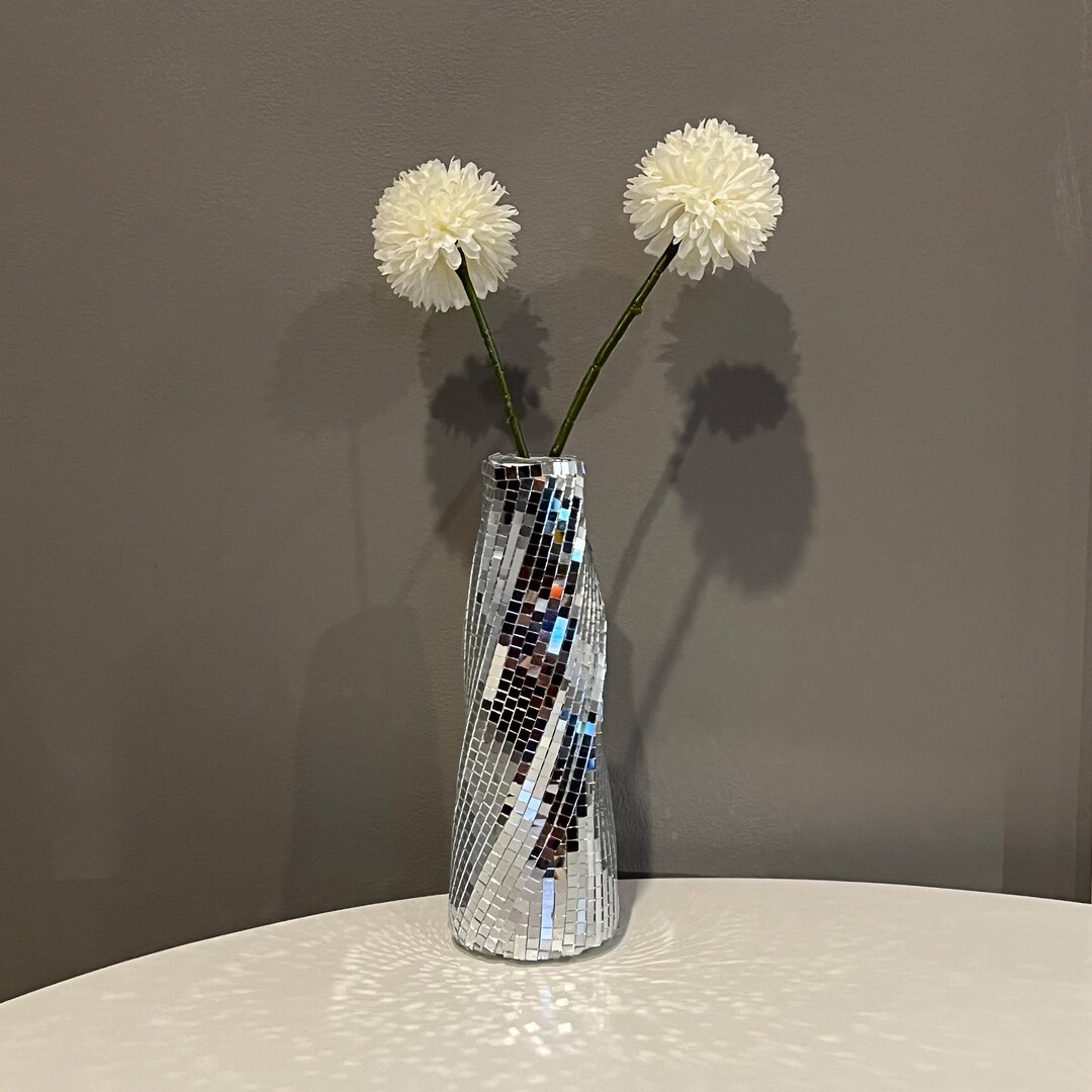 Disco Vase ~ Groovy Silver Disco Mirror Tile Flower Vase ~ Fun Disco ...