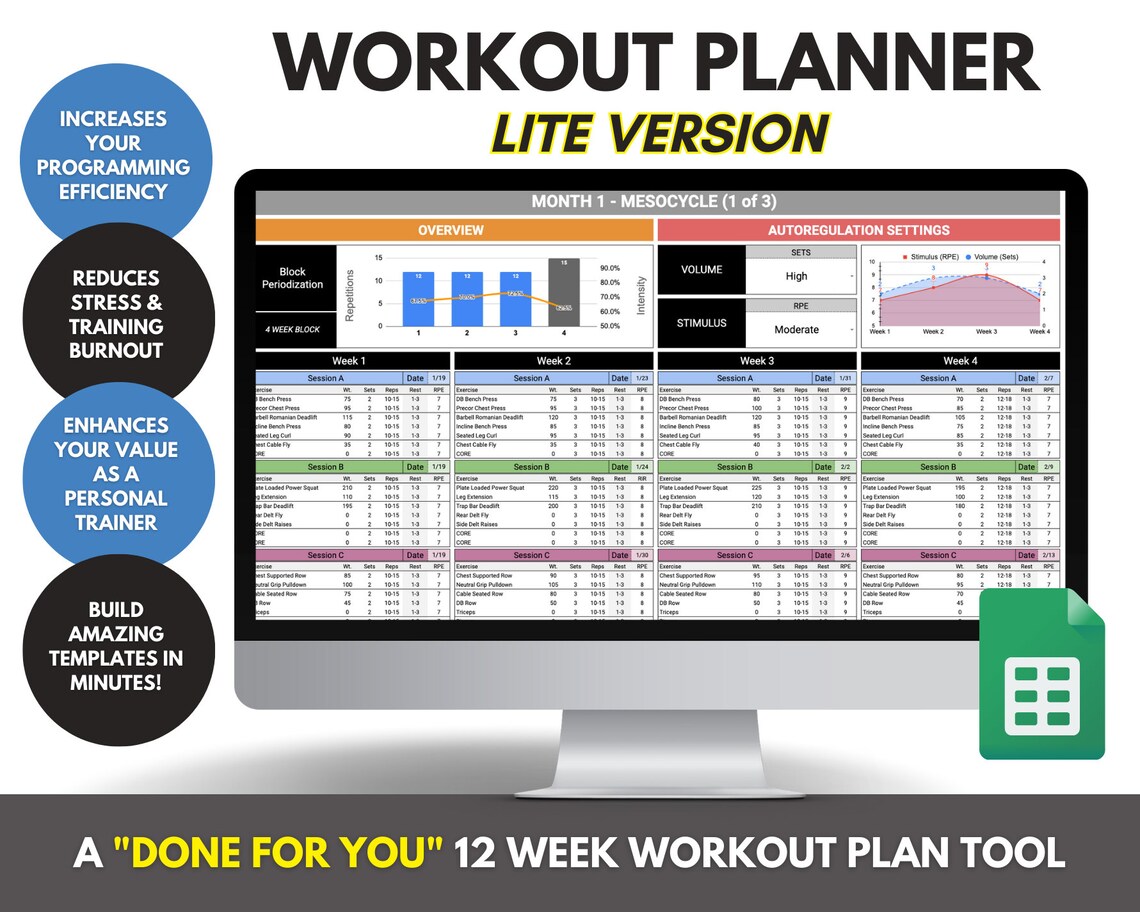 Workout Planner Template | Workout Program | Personal Trainer Exercise ...