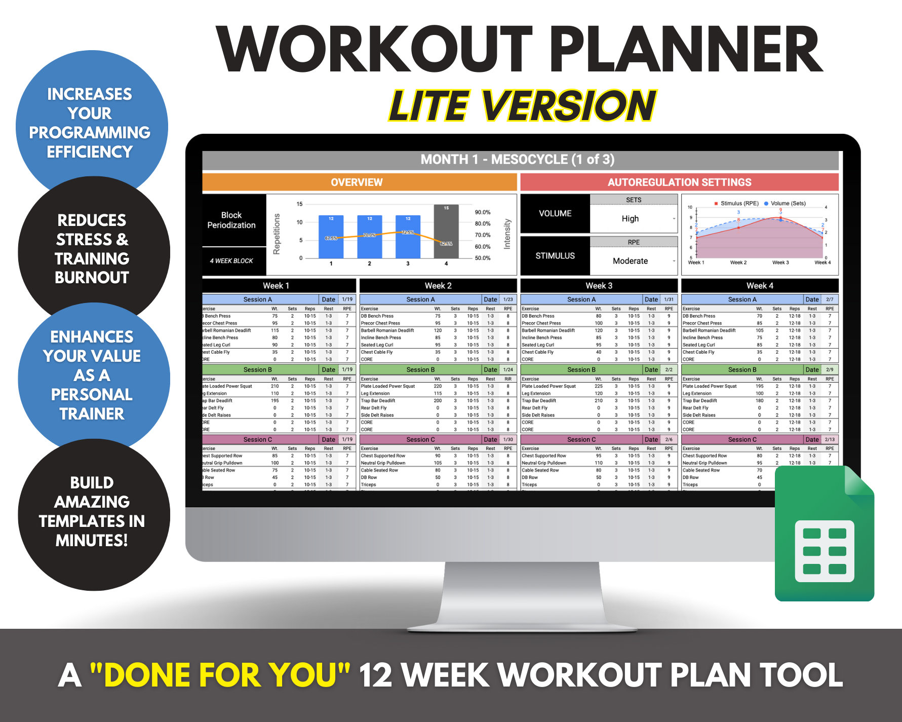 Workout Planner Template | Workout Program | Personal Trainer Exercise ...