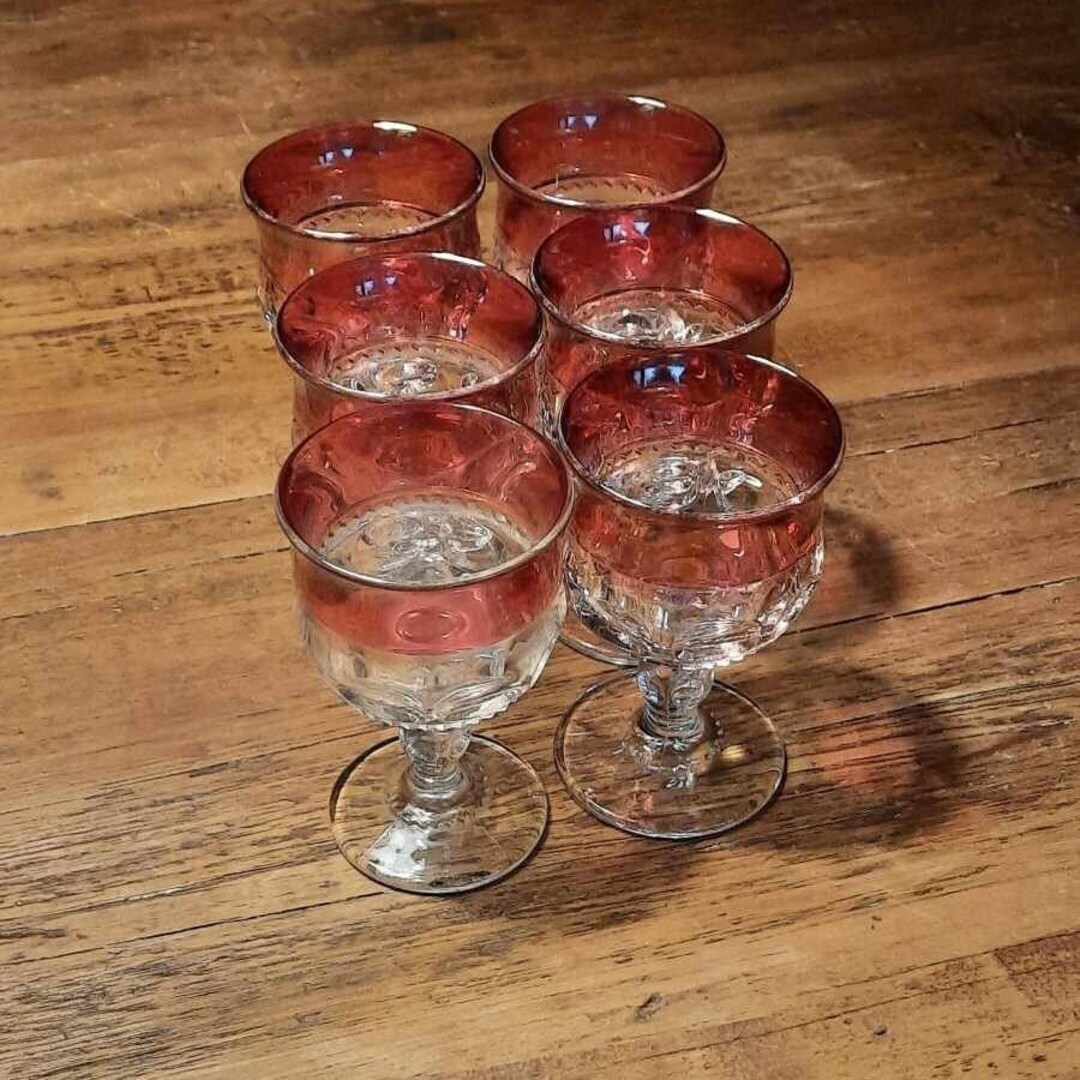 Indiana Glass Kings Crown Ruby Wine Glasses, Set of 6, Flash Cranberry ...