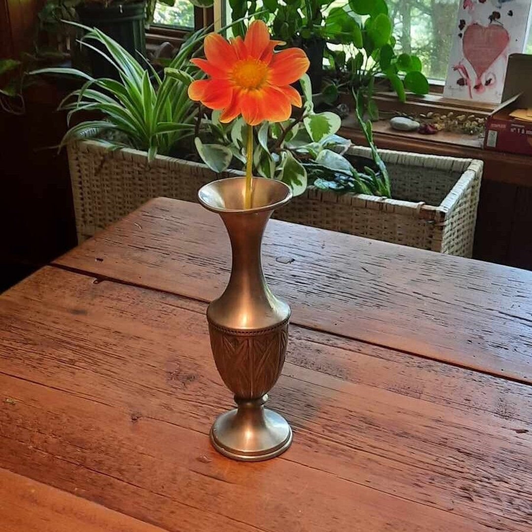 Vintage Baecker Zinn Pewter Flower Vase, Metal Decorative Budvase ...
