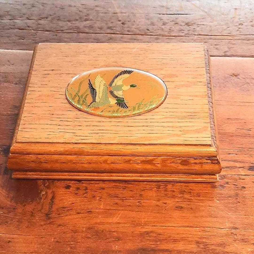 Vintage Enesco Duck Inlay Wooden Card Box - 1984 Storage Case - Etsy