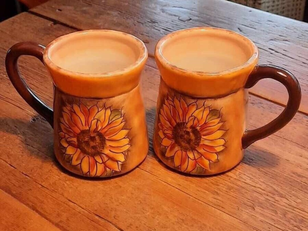 Sunflower Ceramic Coffee Tea Mugs, Set of 2, Summer Themed, Dishwasher ...