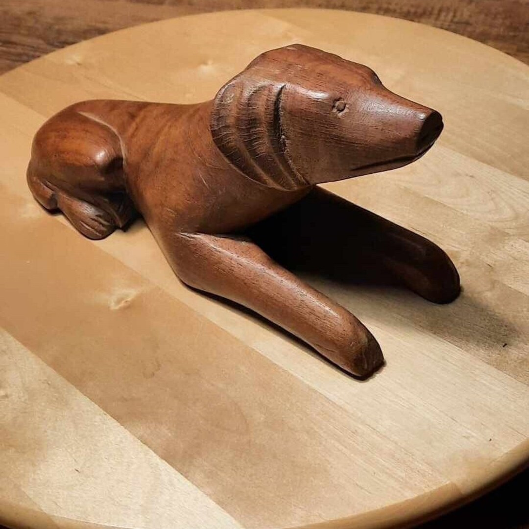 VTG Wood Carved Dog Sculpture, Minimalist Dog Figurine, MCM Home Decor ...