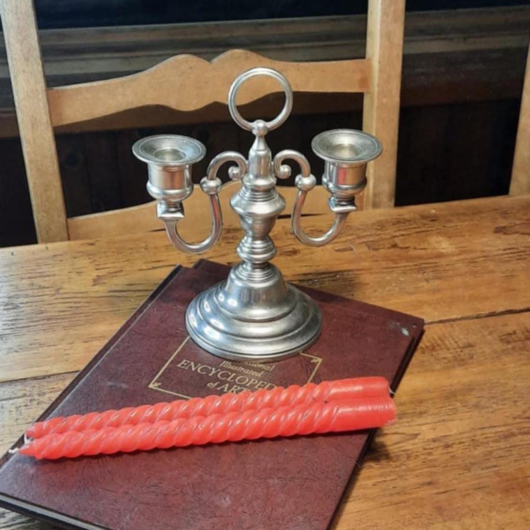 Vintage Pewter Two-arm Candelabra: Ornate Gothic Style Candle Holder - Etsy
