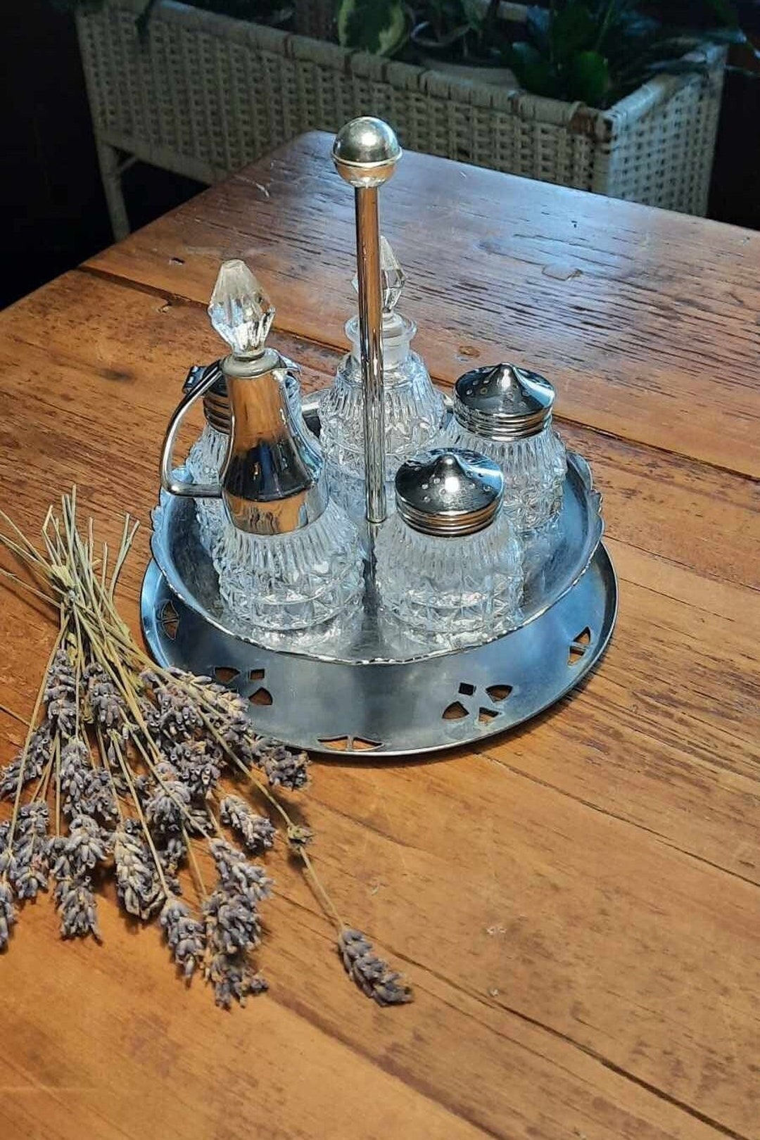 6piece Rotating Condiment Cruet Table Service Tray, Silver Plated Tray ...