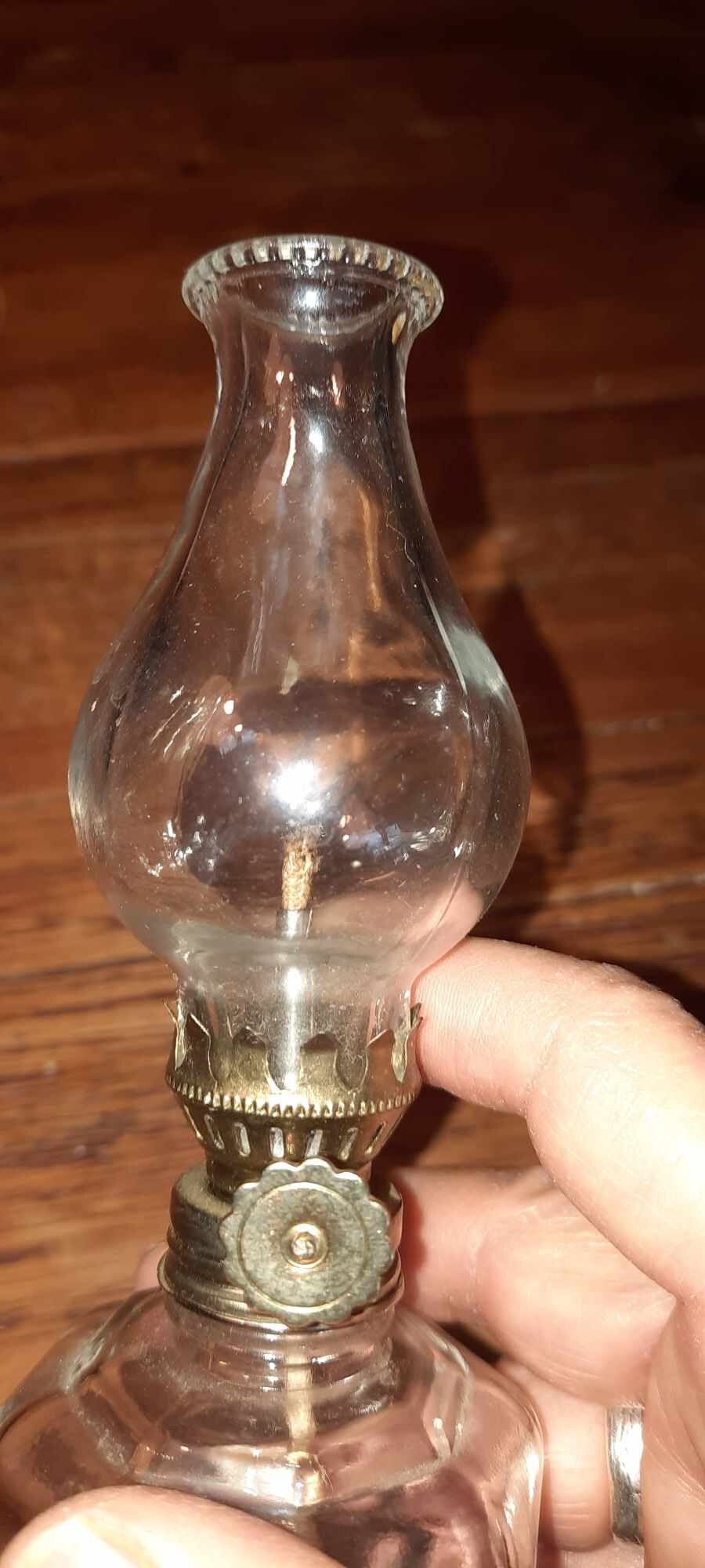 Miniature Oil Lamp, Hurricane Lamp, Night Lamp or Lantern, Clear Glass ...