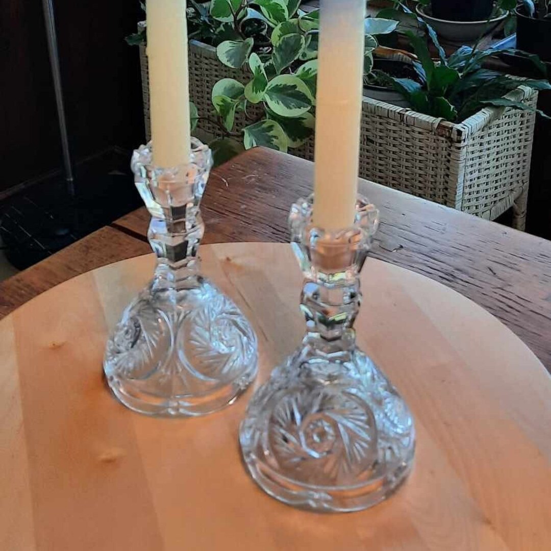 Crystal Glass Candlestick Holders, Set of 2, Two-sided Candy Dish ...