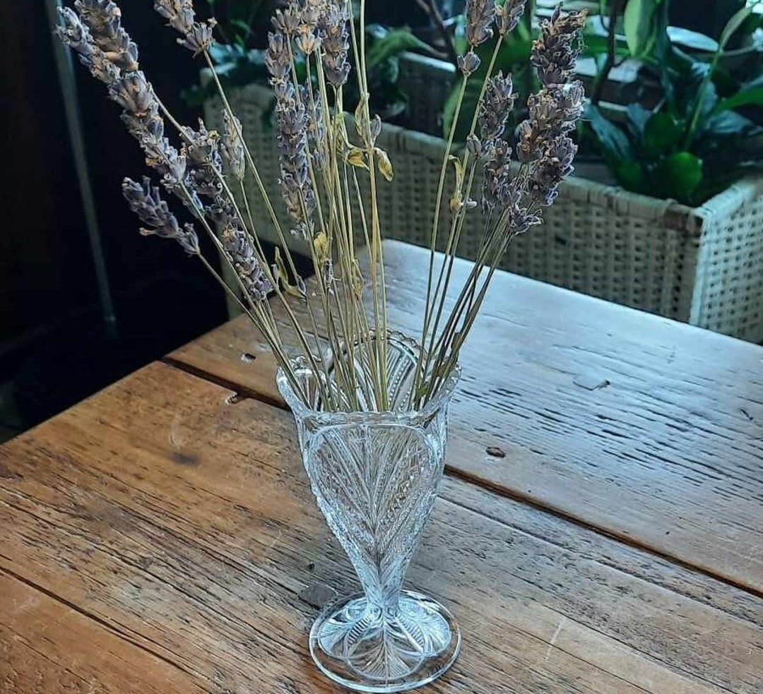 EAPG Palm Leaf Tulip Vase, Art Deco Bryce Higbee Glass Budvase, Boho ...