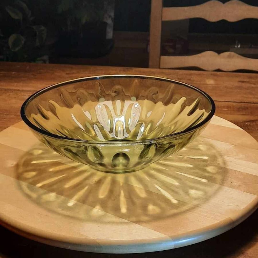 VTG Hazel Atlas Avocado Green Glass Service Bowl, Lyric Teardrop Design ...
