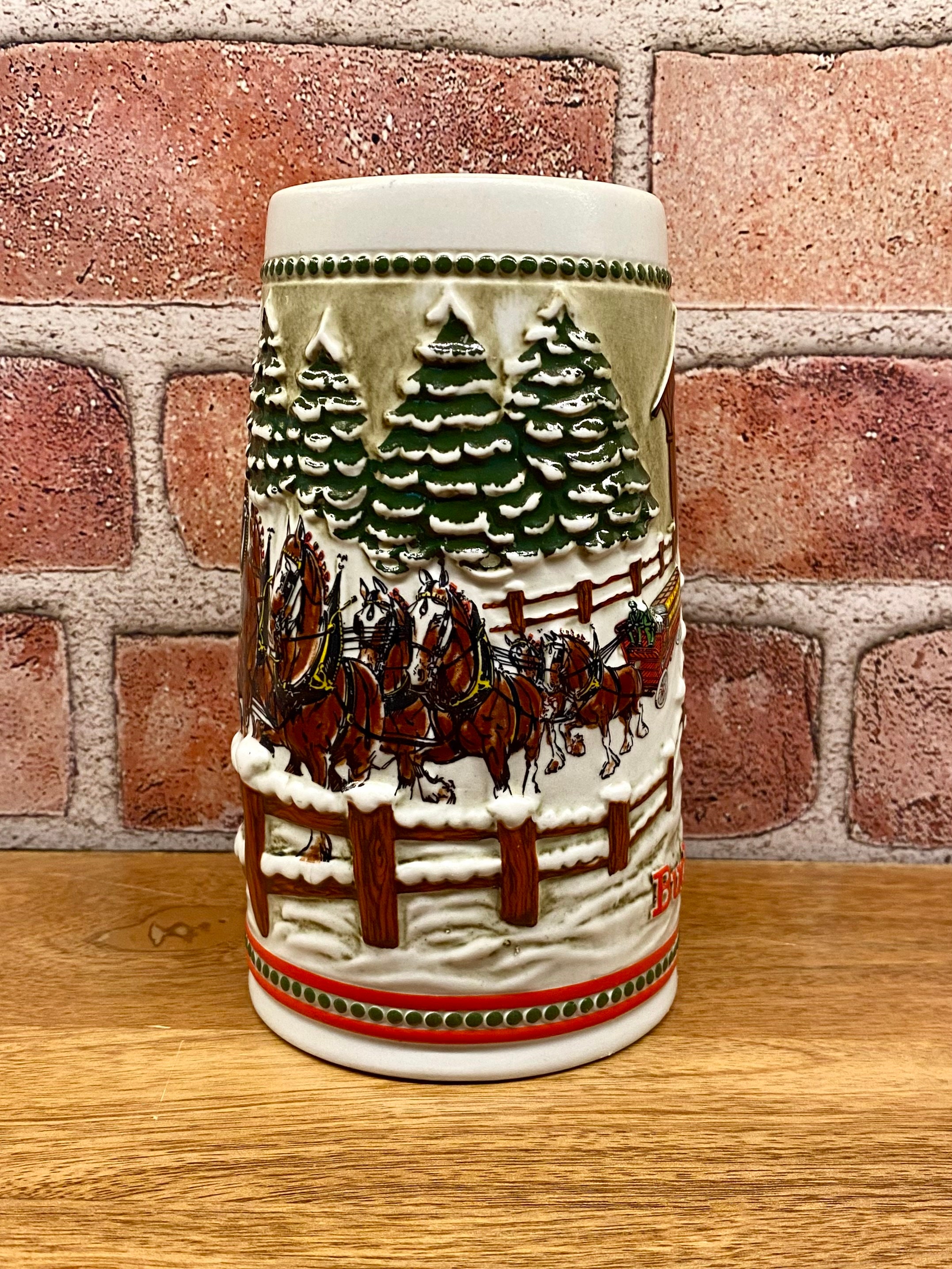 Budweiser Christmas Beer Mug, Covered Bridge and Clydesdales. 1984 ...
