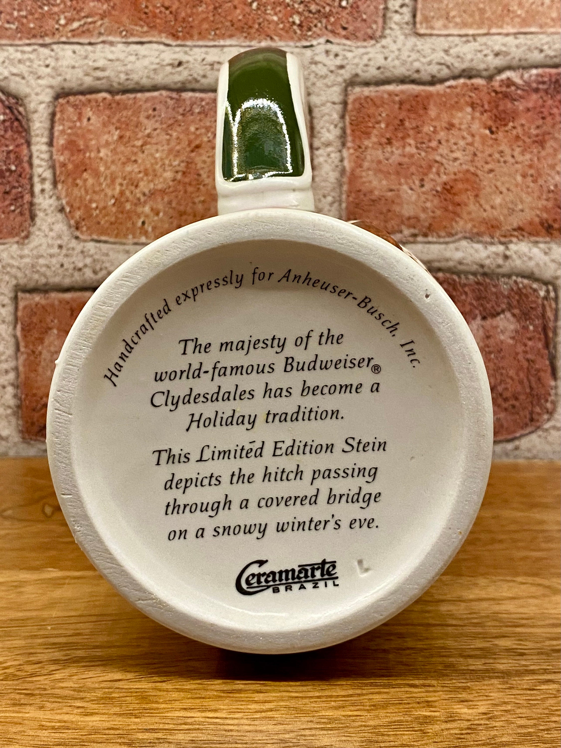 Budweiser Christmas Beer Mug, Covered Bridge and Clydesdales. 1984 ...