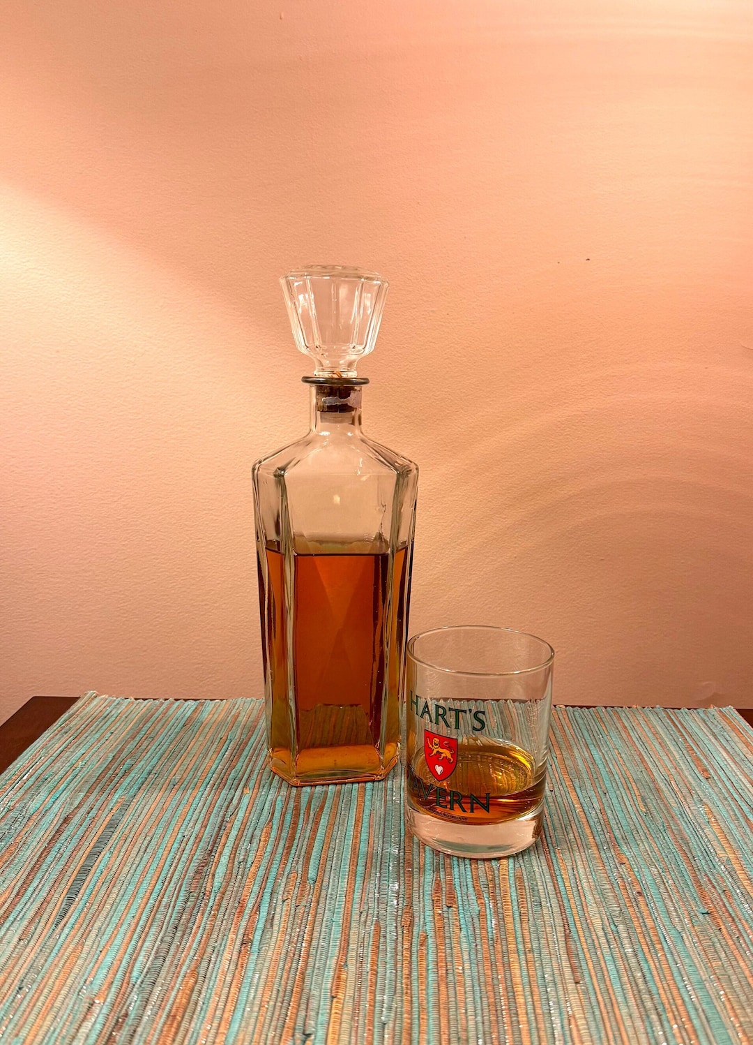 Vintage Glass Whiskey Decanter With Corked Top, Diamond Shaped Cut ...