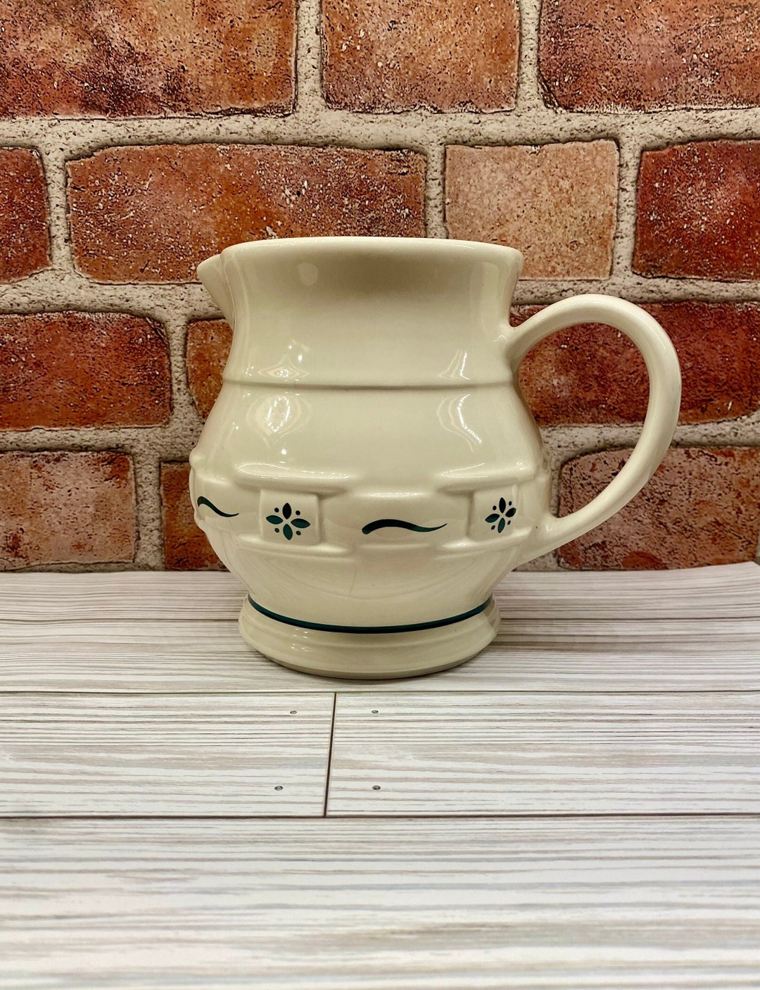 Longaberger Pottery Pitcher, Woven Traditions, Heritage Green, 32 Ounce ...