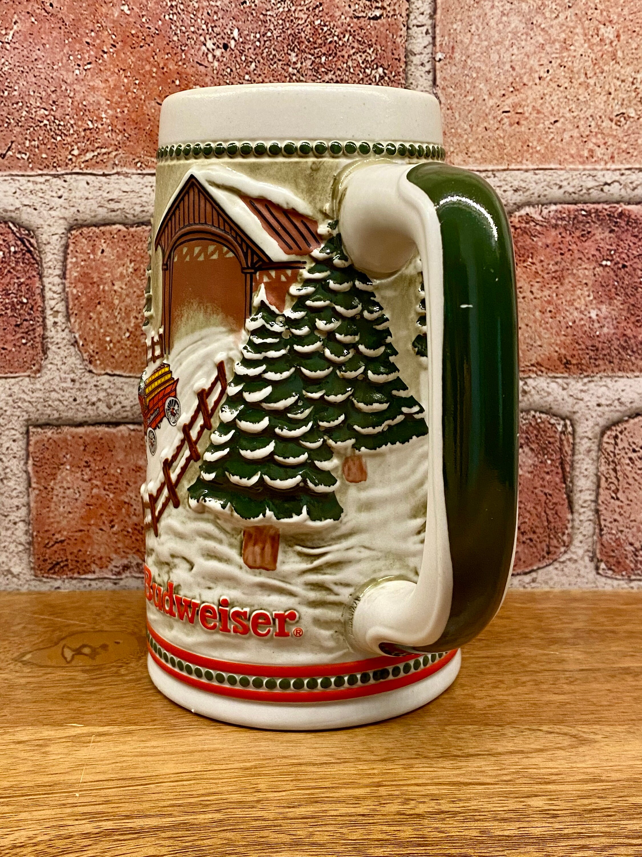 Budweiser Christmas Beer Mug, Covered Bridge and Clydesdales. 1984 ...