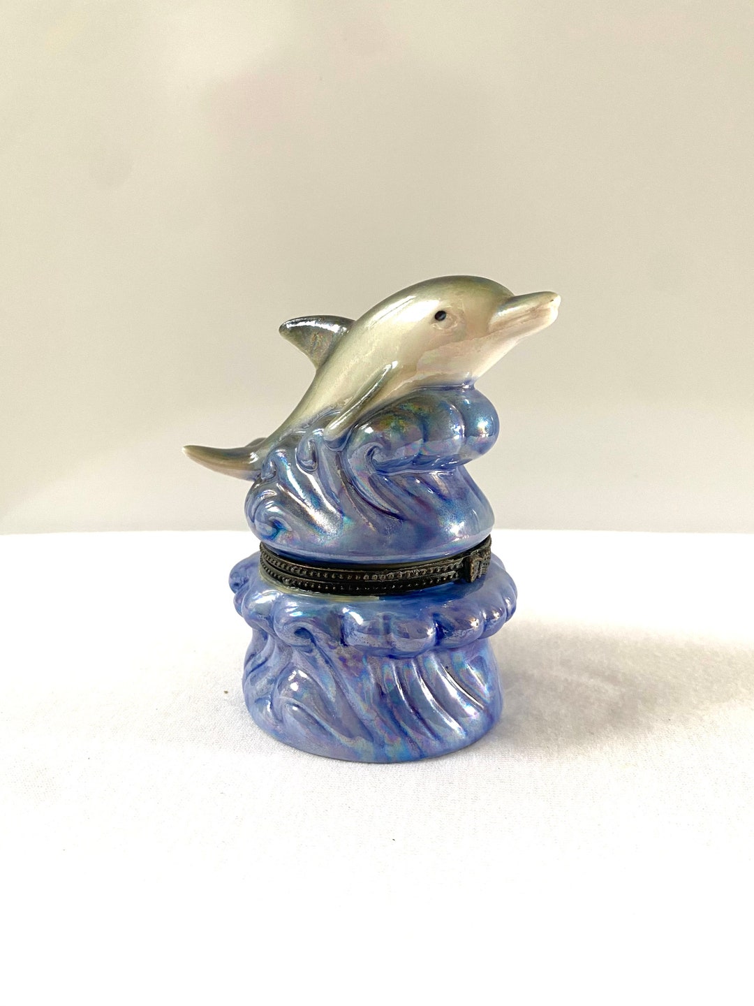 Dolphin Opalescent Hinged Trinket Box, Porcelain - Etsy